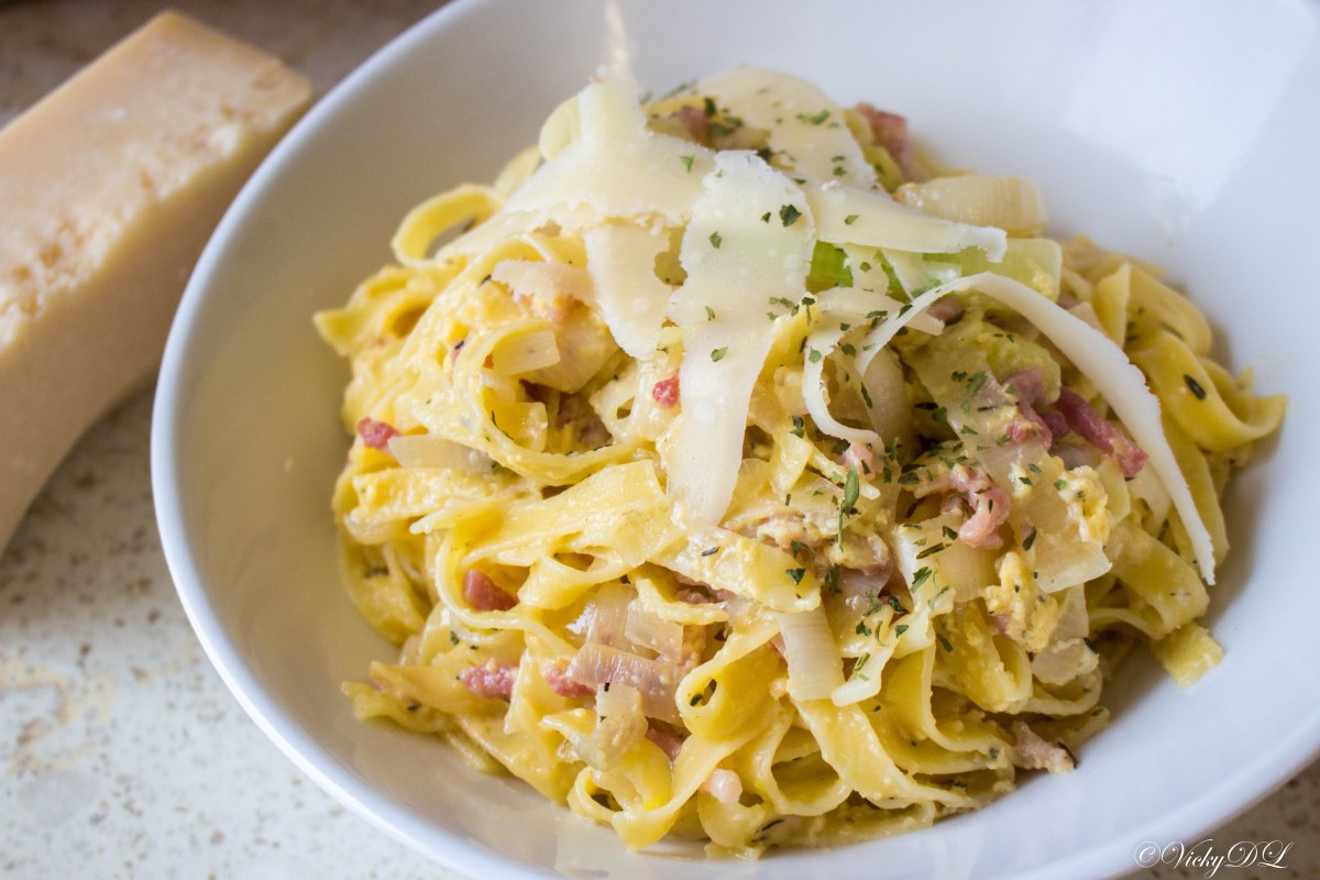 Tagliatelle met prei en spek – Vickylicious