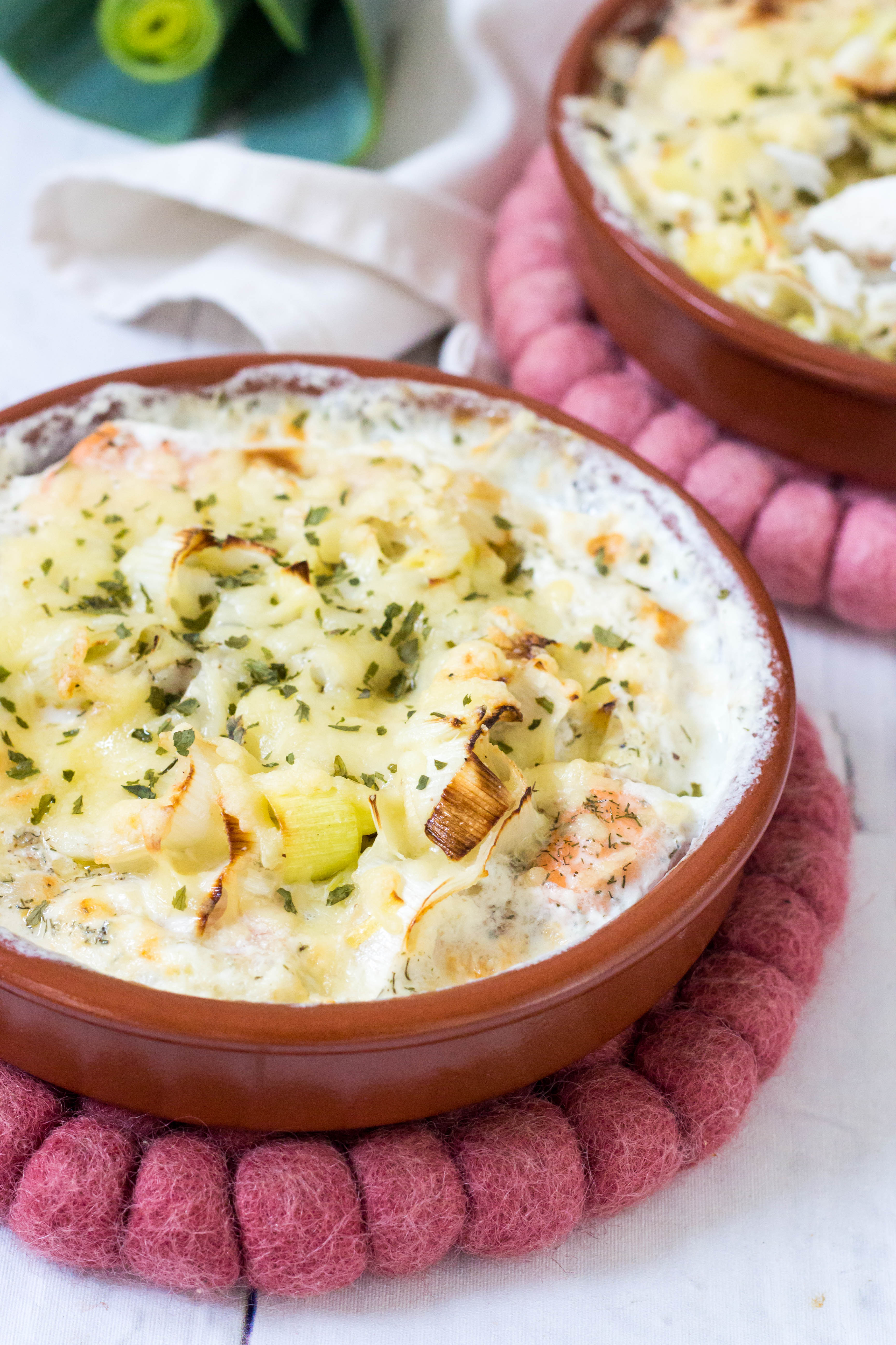 Vispannetje met zalm, kabeljauw en prei – Vickylicious